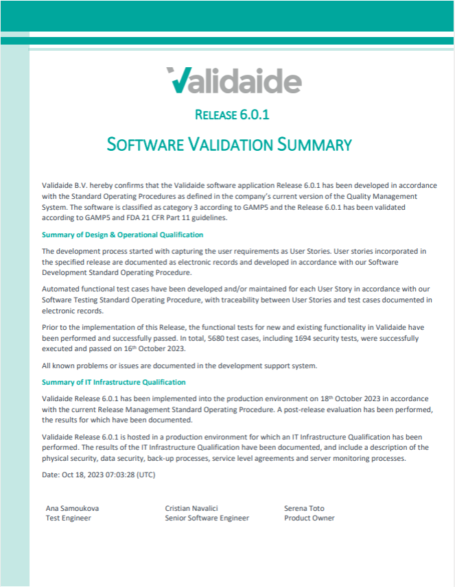 6.0.1. Validation Summary Report – Validaide Help Center
