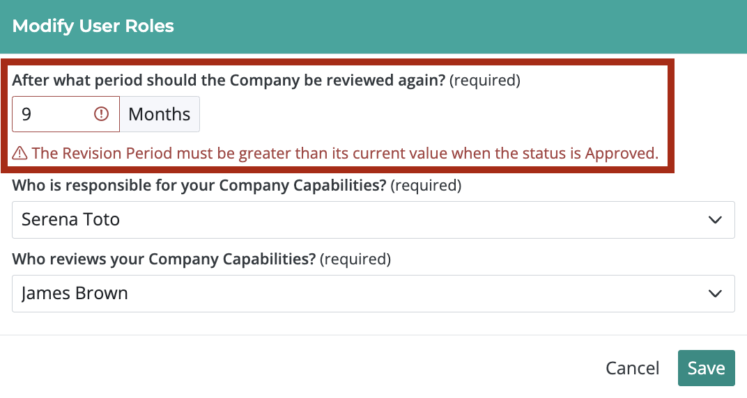 Review Cycle for Company and Location Capabilities – Validaide Help Center