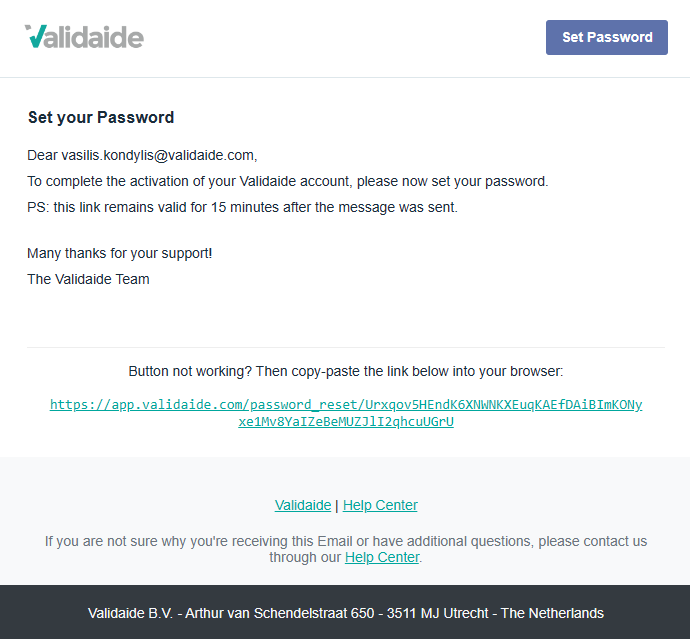 How long is the password setting link valid? – Validaide Help Center