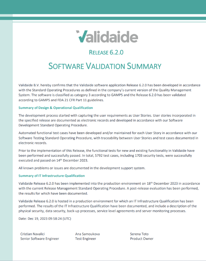 6.2.0 Validation Summary Report – Validaide Help Center