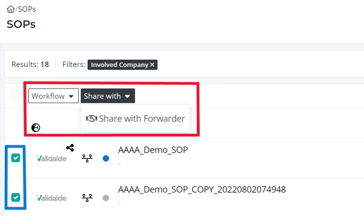 Lane and SOP bulk actions – Validaide Help Center
