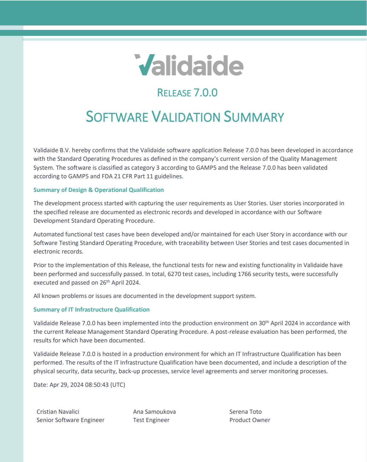 7.0.0. Validation Summary Report – Validaide Help Center