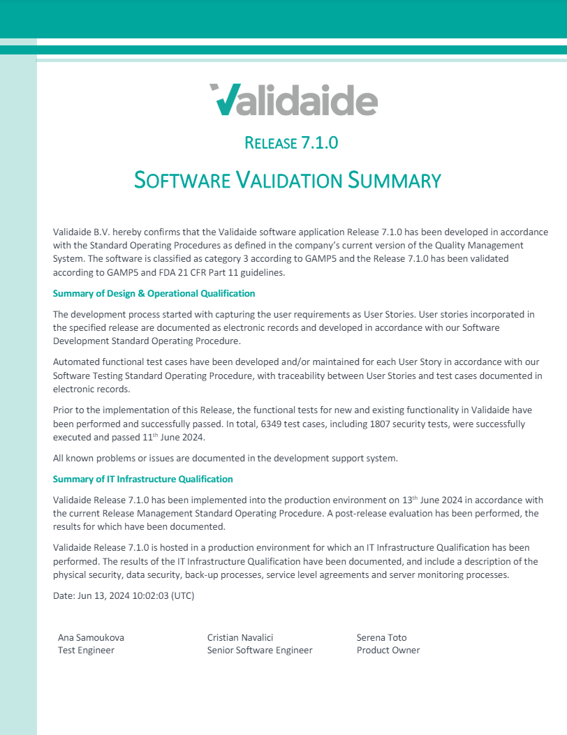 7.1.0. Validation Summary Report – Validaide Help Center