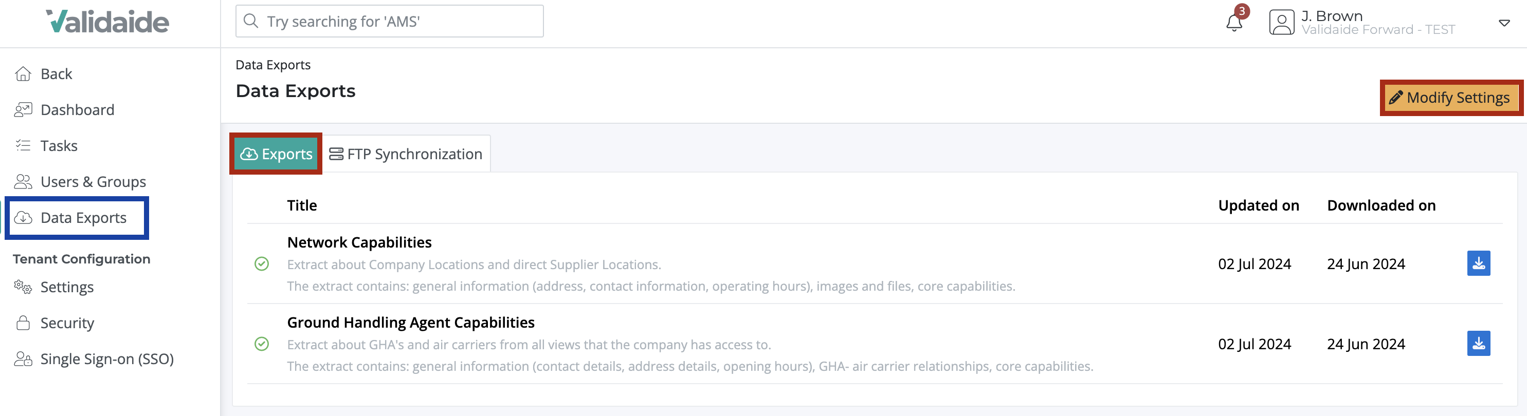 Settings: Data Exports – Validaide Help Center