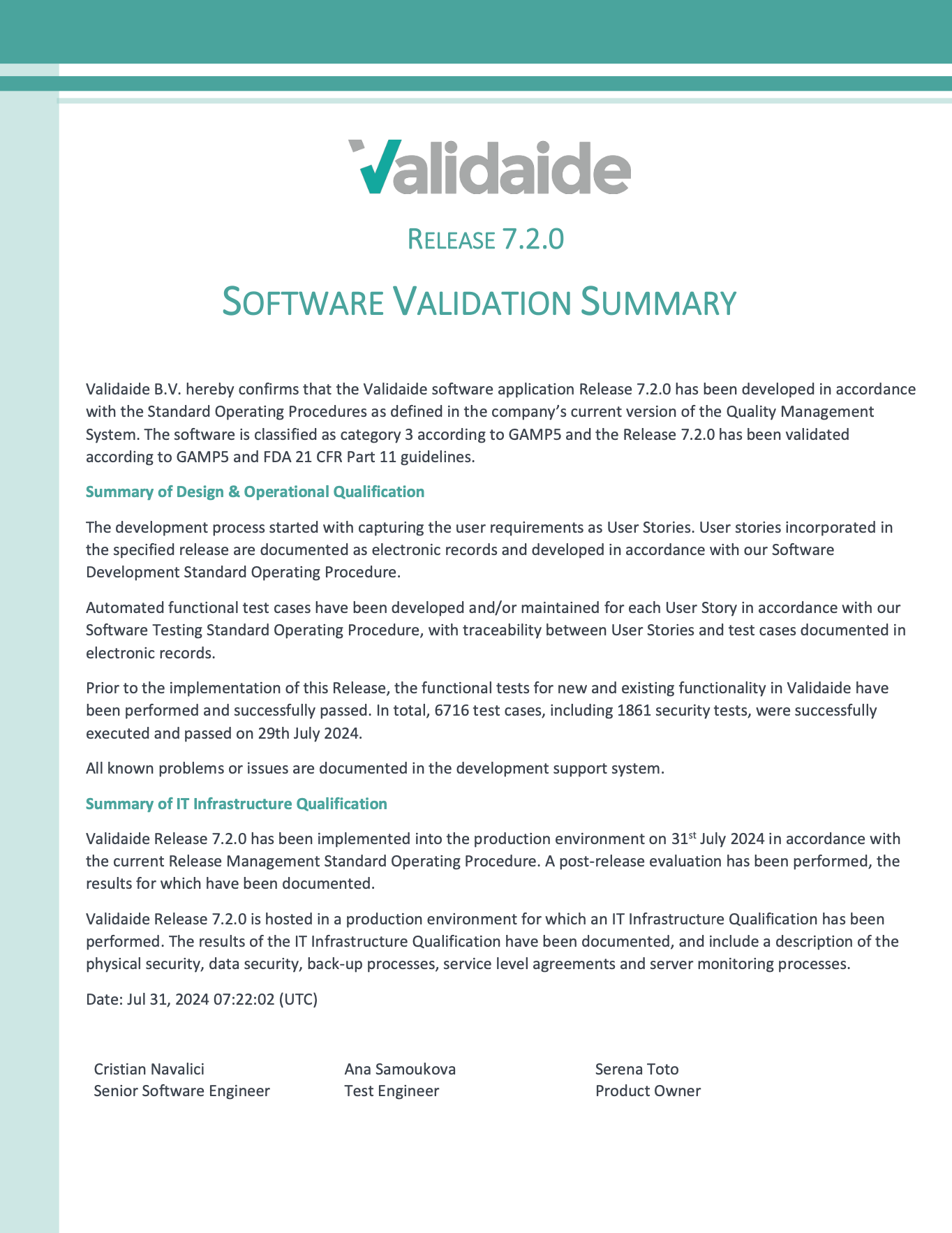 7.2.0. Validation Summary Report – Validaide Help Center