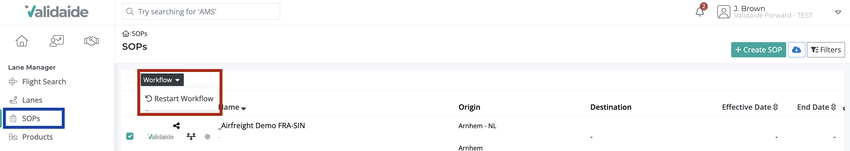 Lane and SOP bulk actions – Validaide Help Center