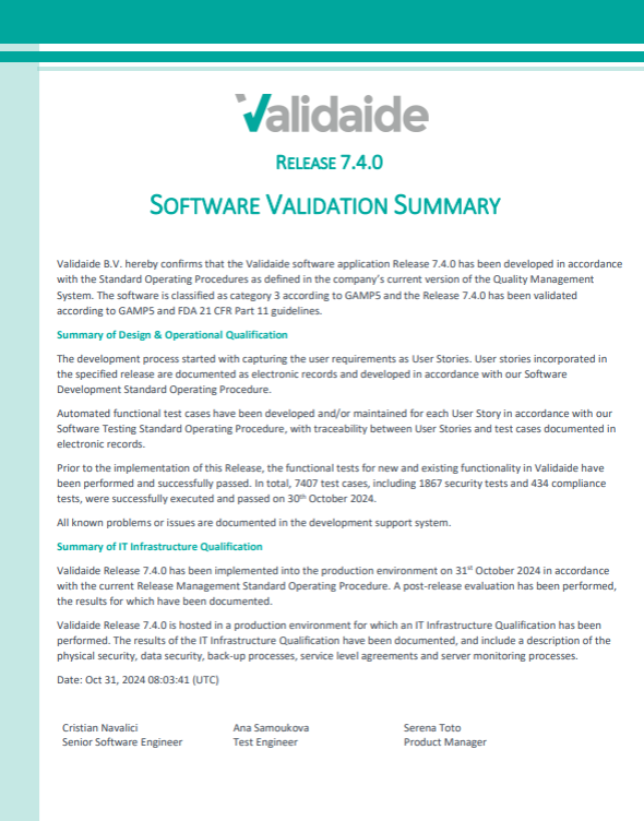 7.4.0. Validation Summary Report – Validaide Help Center