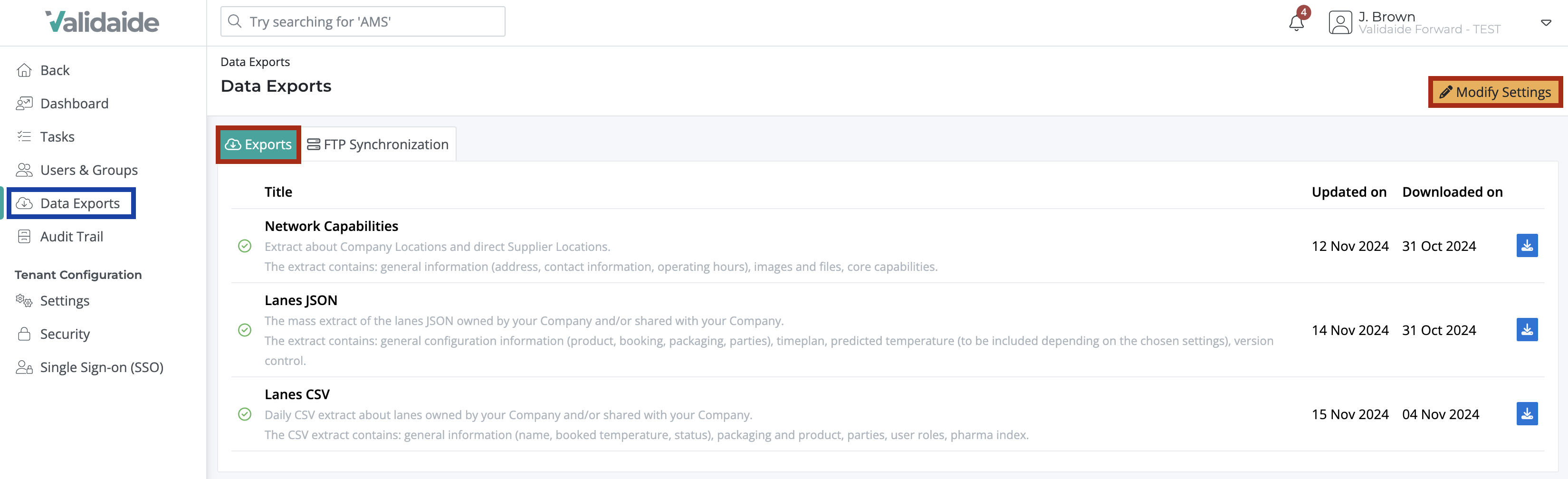 Settings: Data Exports – Validaide Help Center
