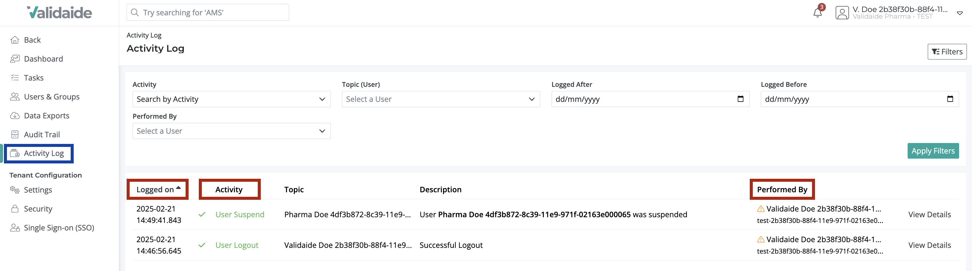 Activity Log – Validaide Help Center
