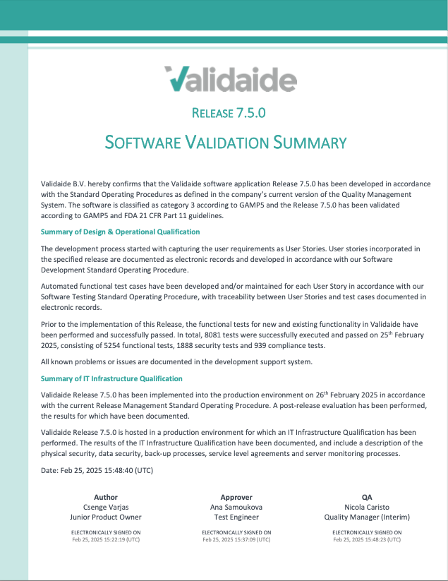 7.5.0. Validation Summary Report – Validaide Help Center