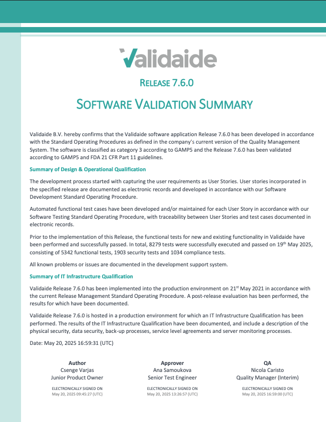 7.6.0. Validation Summary Report – Validaide Help Center