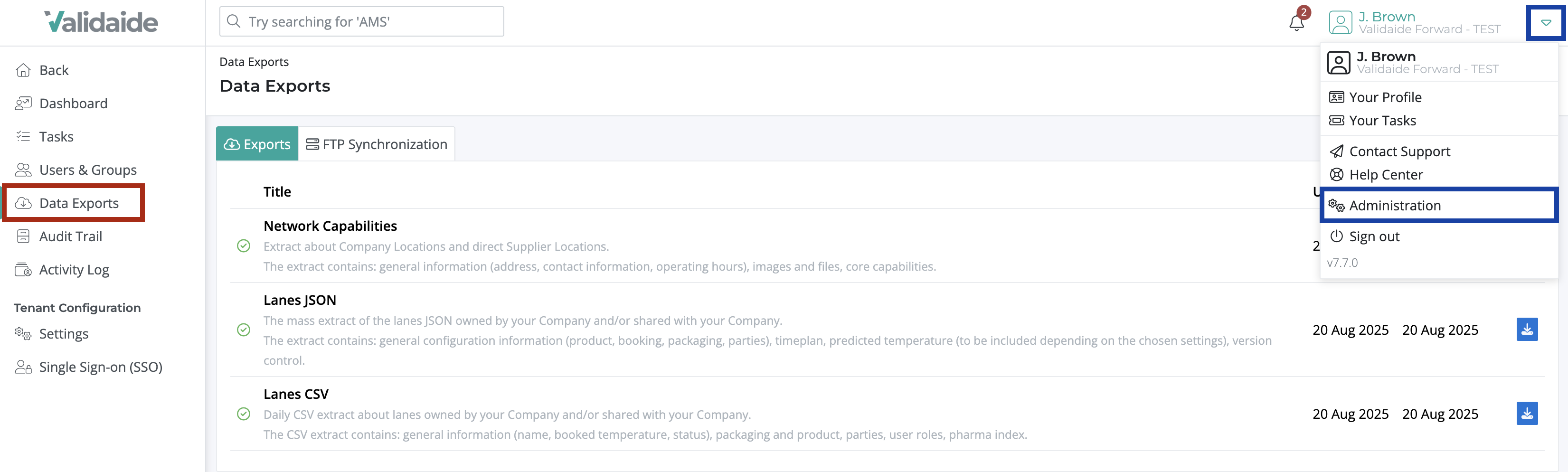 Settings: Data Exports – Validaide Help Center