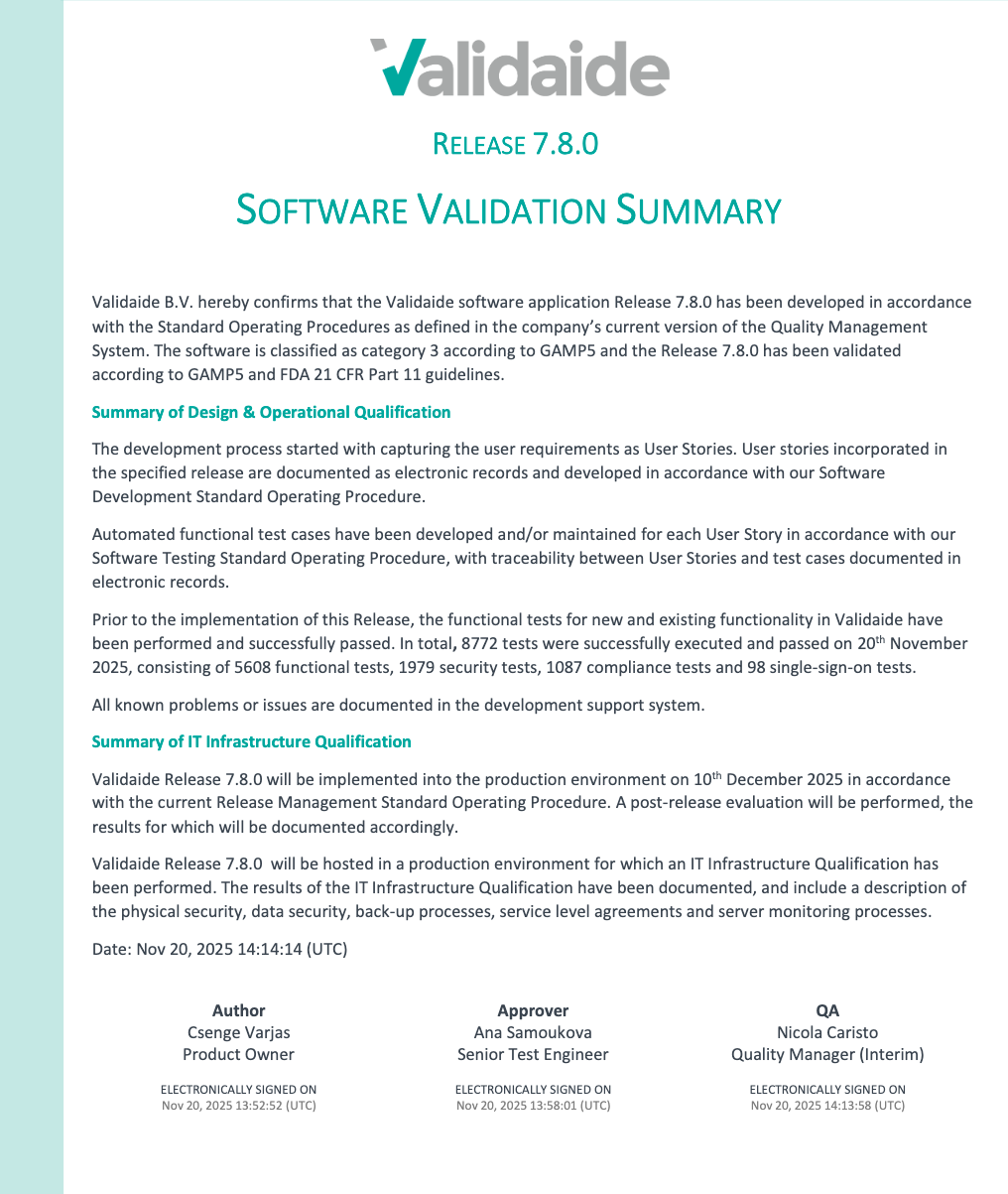 7.8.0 Validation Summary Report – Validaide Help Center