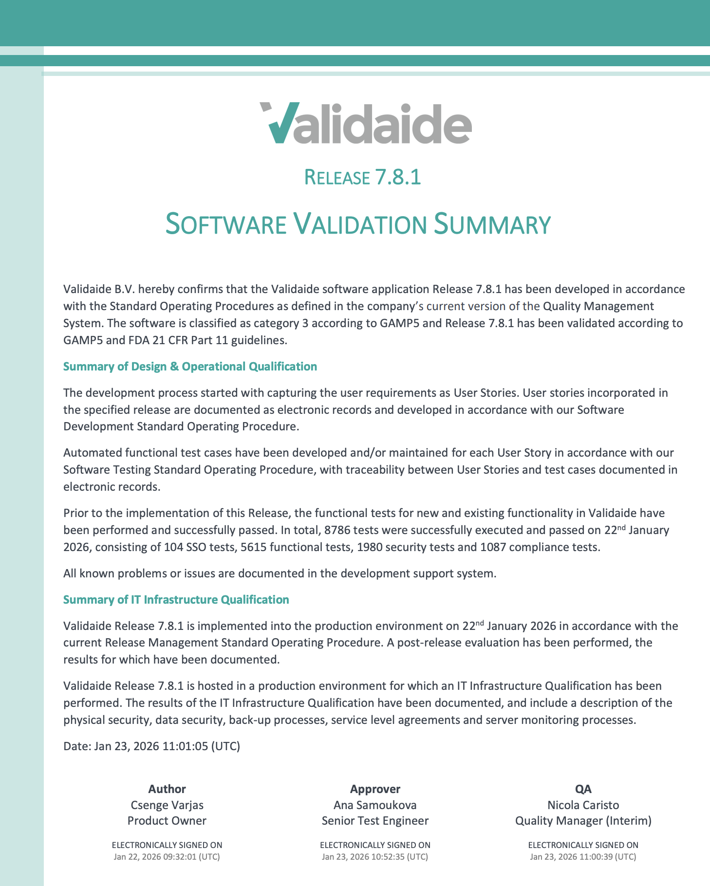 7.8.1 Validation Summary Report – Validaide Help Center