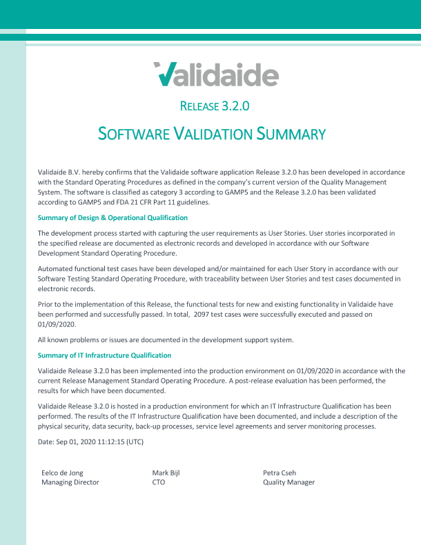 3.2.0 Validation Summary Report – Validaide Help Center