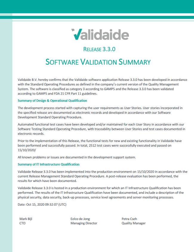 3.3.0 Validation Summary Report – Validaide Help Center