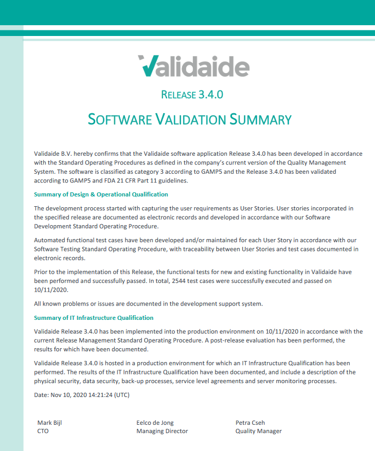 3.4.0 Validation Summary Report – Validaide Help Center