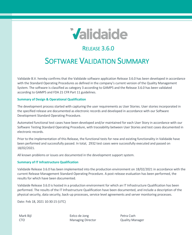 3.6.0 Validation Summary Report – Validaide Help Center