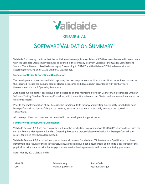 3.7.0 Validation Summary Report – Validaide Help Center