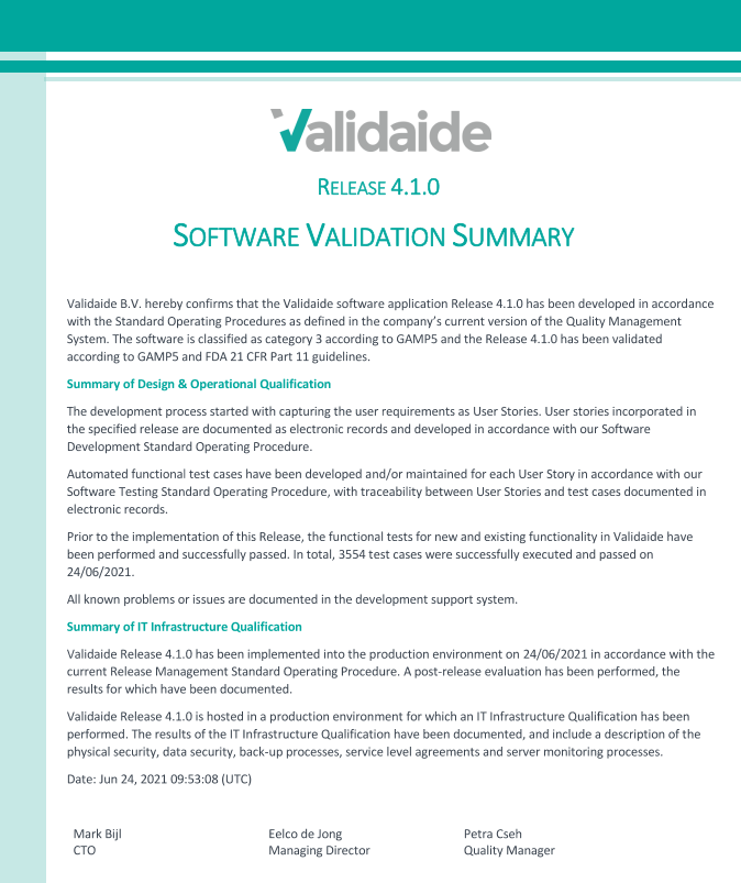 4.1.0 Validation Summary Report – Validaide Help Center