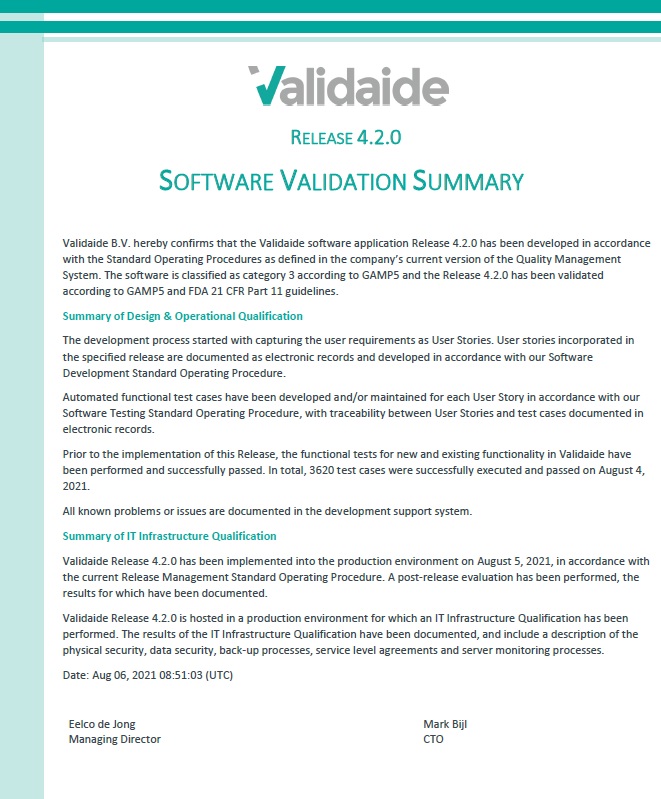 4.2.0 Validation Summary Report – Validaide Help Center