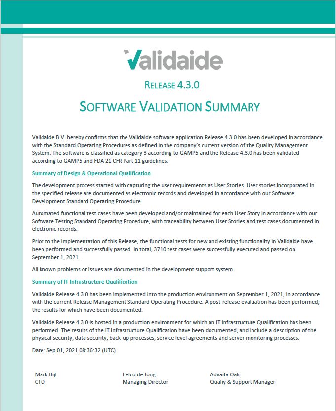 4.3.0 Validation Summary Report – Validaide Help Center
