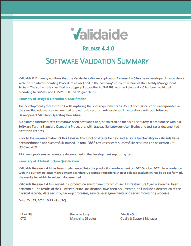 4.4.0 Validation Summary Report – Validaide Help Center