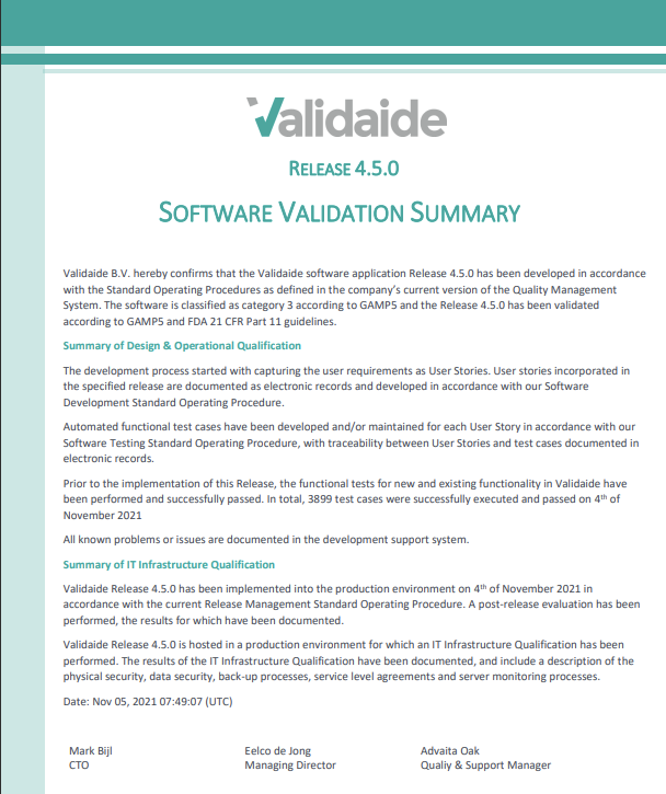 4.5.0 Validation Summary Report – Validaide Help Center