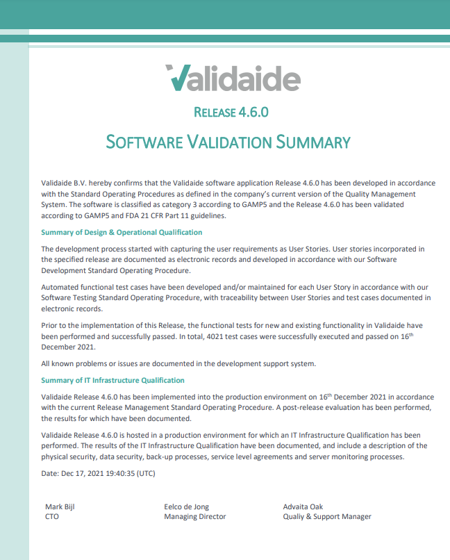 4.6.0 Validation Summary Report – Validaide Help Center
