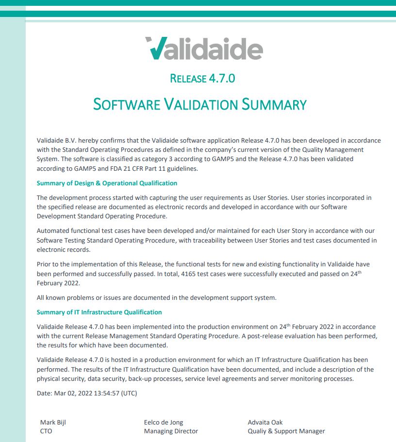 4.7.0 Validation Summary Report – Validaide Help Center
