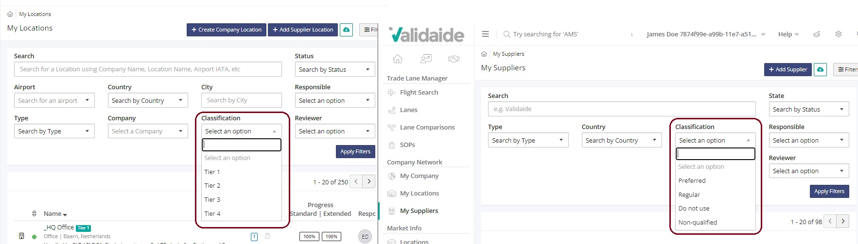 Settings: Company Locations and Supplier classification – Validaide ...