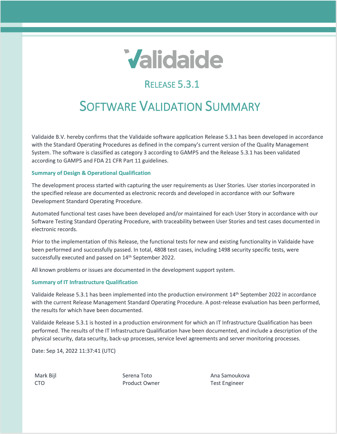 5.3.1. Validation Summary Report – Validaide Help Center