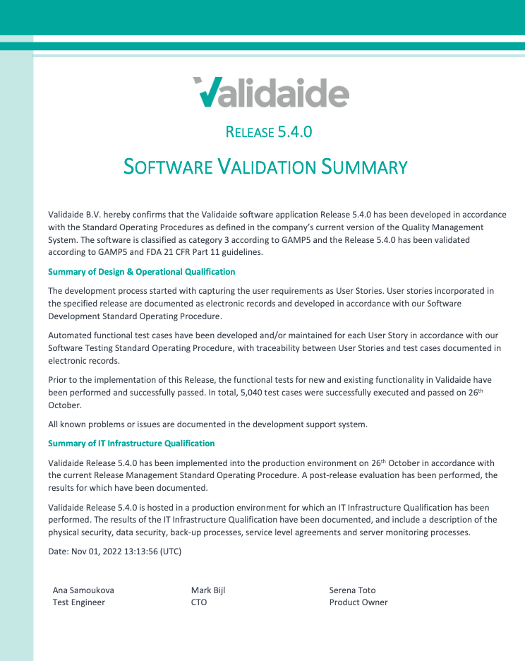 5.4.0. Validation Summary Report – Validaide Help Center