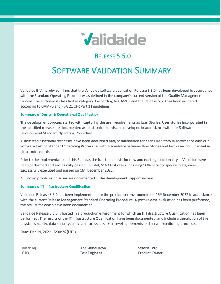 5.5.0. Validation Summary Report – Validaide Help Center