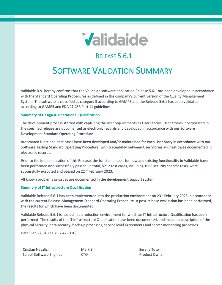 5.6.1. Validation Summary Report – Validaide Help Center